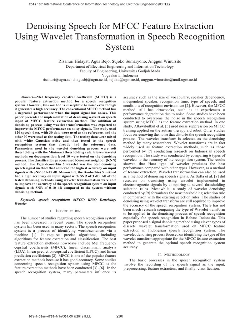 Denoising Speech For MFCC Feature Extraction Using Wavelet Transformation in Speech Recognition ...