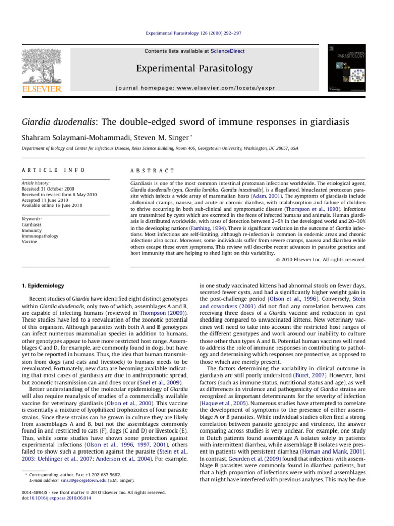 2010-Giardia Duodenalis The Double-Edged Sword of Immune Responses in ...