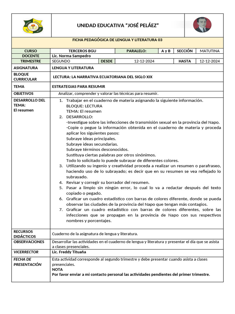 FICHA 03 DE APOYO PEDAGOGICO 3ro BGU | PDF