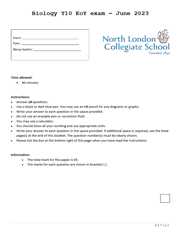 Y10 EoY Exam 2023 | PDF