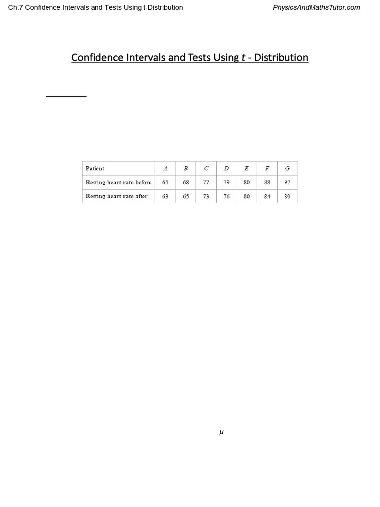 Ch.7 Confidence Intervals and Tests Using T-Distribution | PDF ...