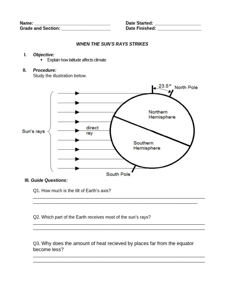 Activity Sheet - Factors That Affects Climate | PDF | Equator | Earth
