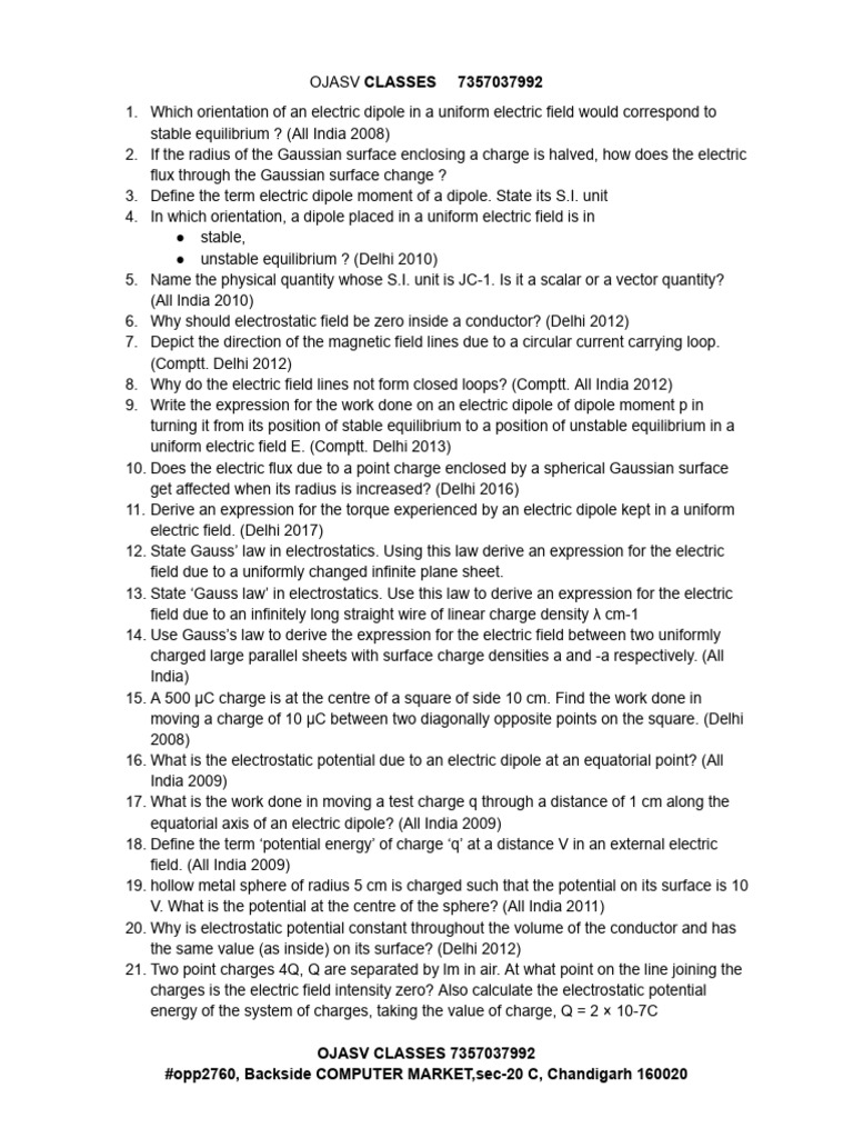 Physics Unit 1 Assignment | PDF | Electric Field | Electrostatics