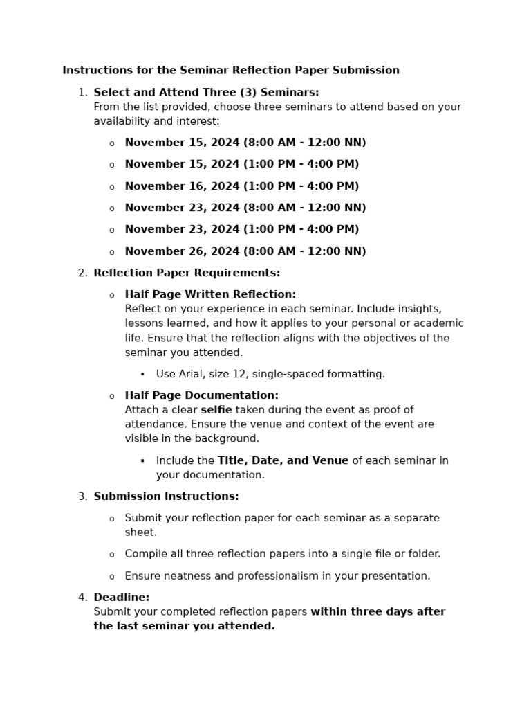 Instructions For The Seminar Reflection Paper Submission | PDF