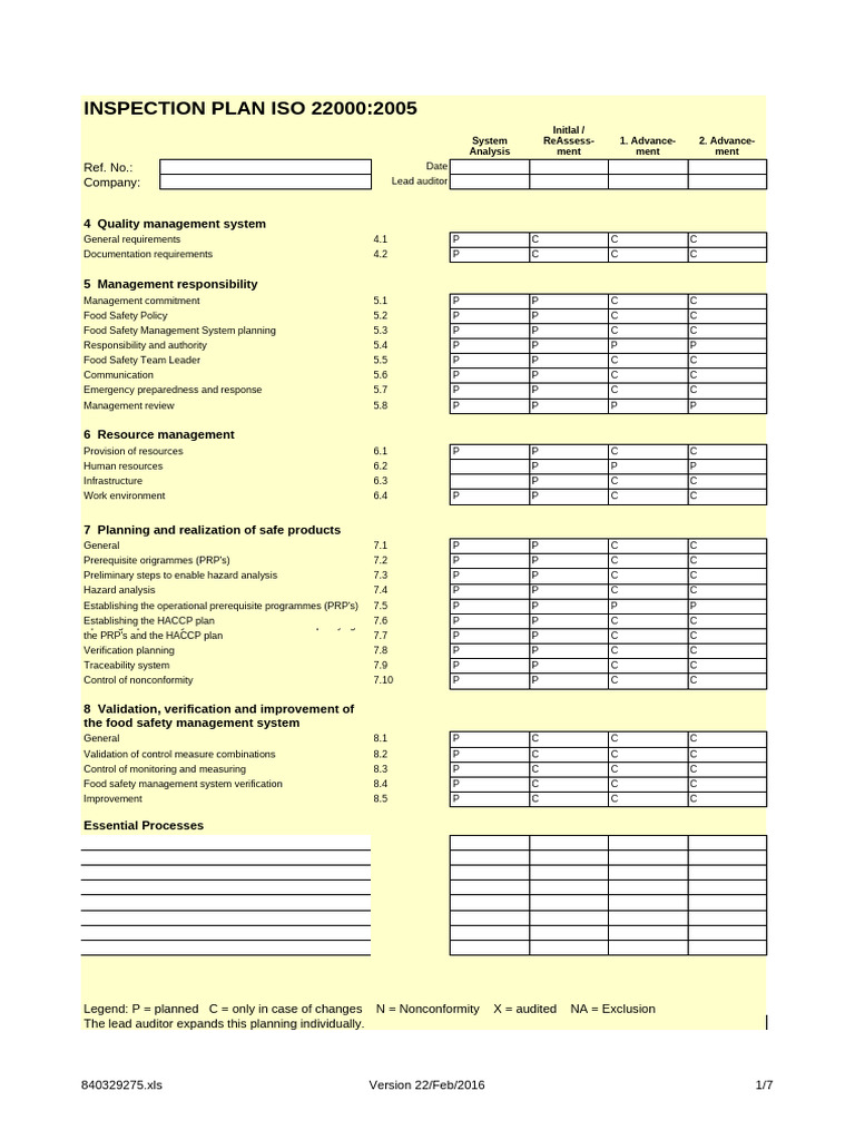0020_ENG_FORM_020_Inspection-plan-FSMS-FSSC | PDF | Hygiene