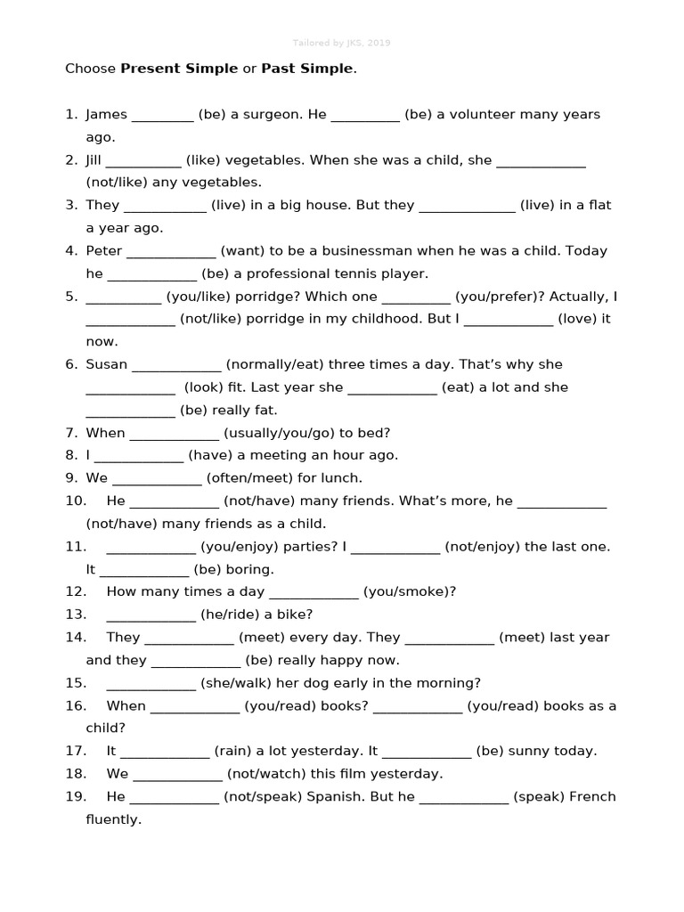 New Present-Simple-Vs-Past-Simple-Grammar-Drills - 118000 | PDF