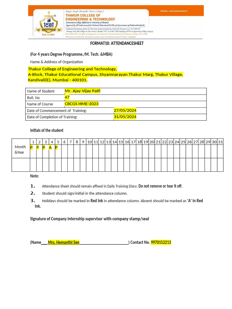Internship Attendance and Feedback Form | PDF | Mentorship | Internship