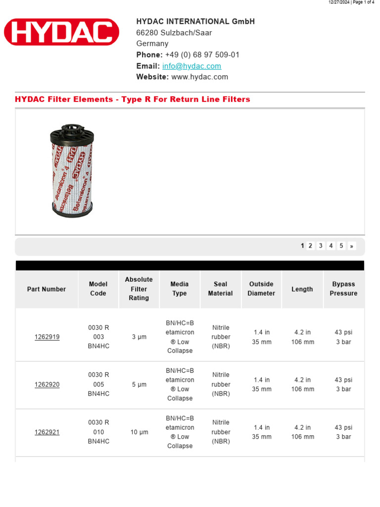 HYDAC Type R Return Line Filters | PDF | Materials | Amorphous Solid
