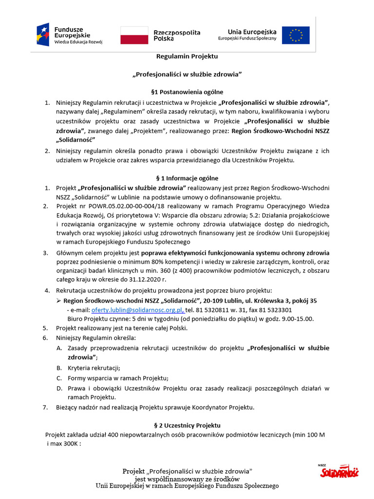 Regulamin-Projekt Profesjonalisci | PDF