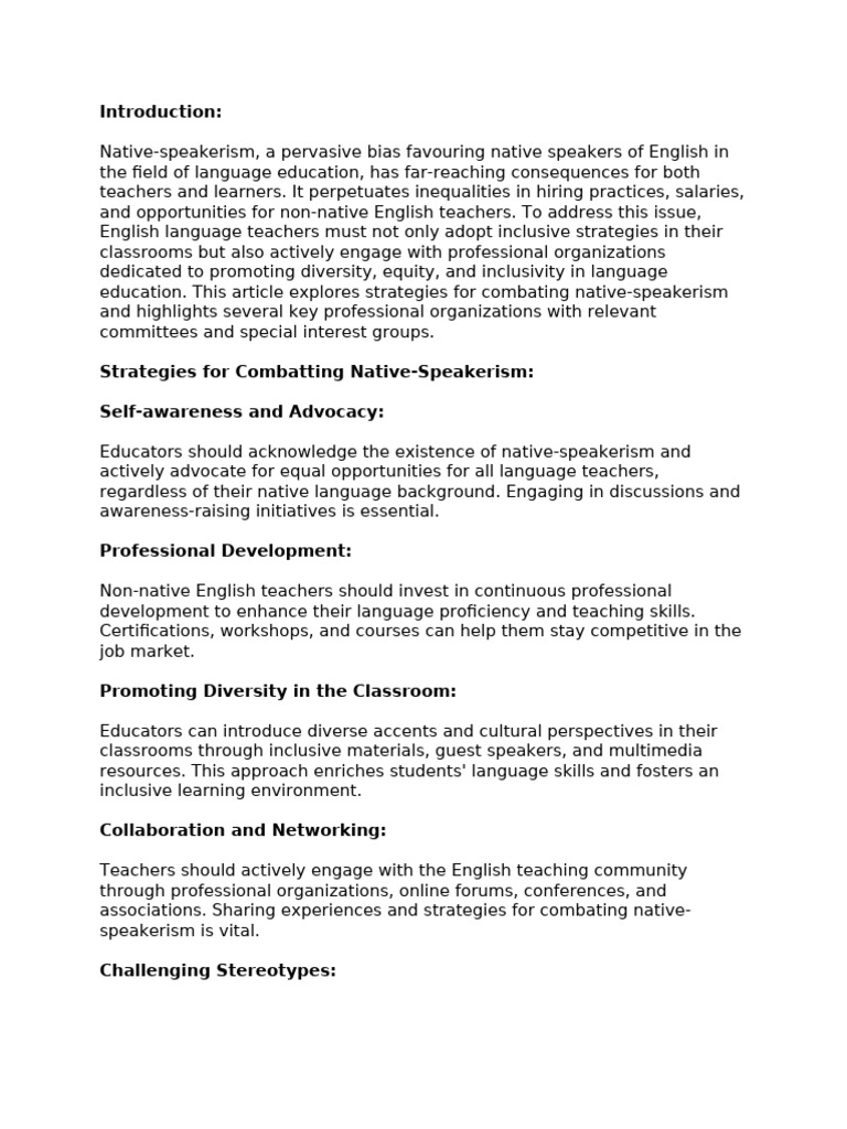 Combating Native-Speakerism in Education | PDF | Language Education ...