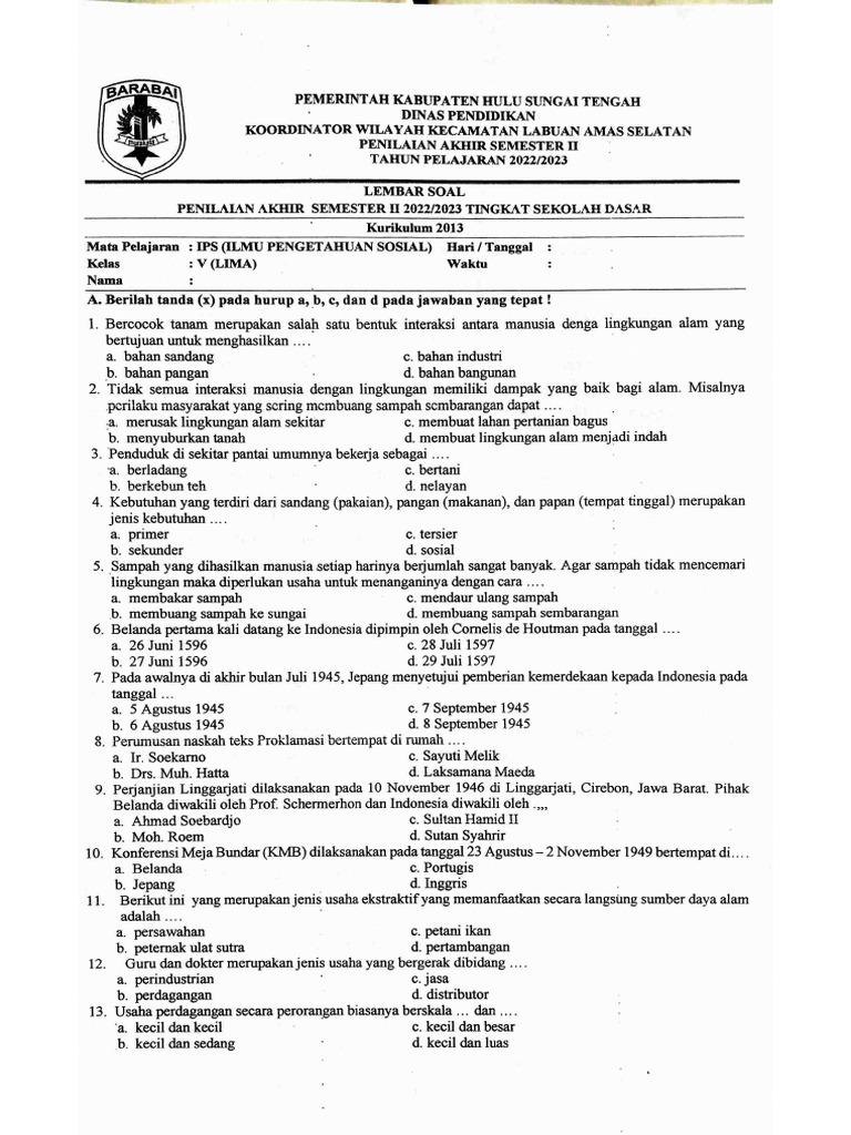 Soal IPS Kelas 5 Kurikulum Merdeka | PDF
