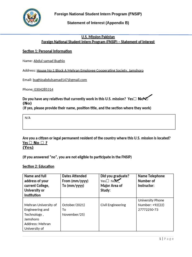 FNSIP Statement of Interest: Abdul Samad | PDF