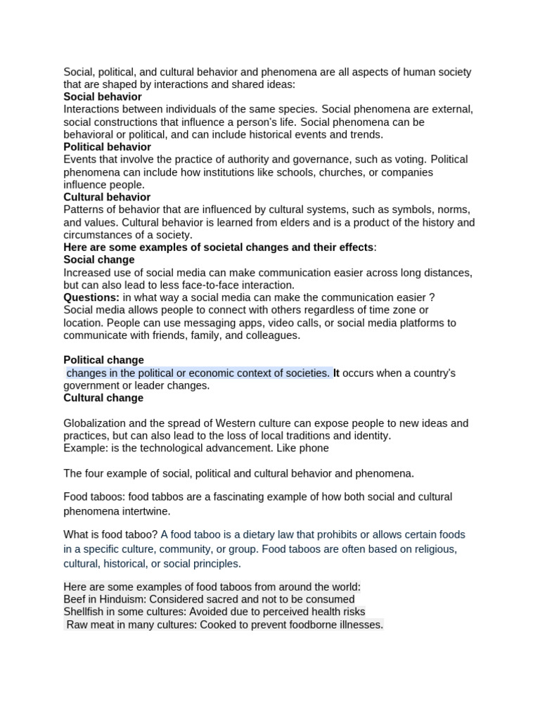 Understanding Social, Political, and Cultural Behaviors | PDF