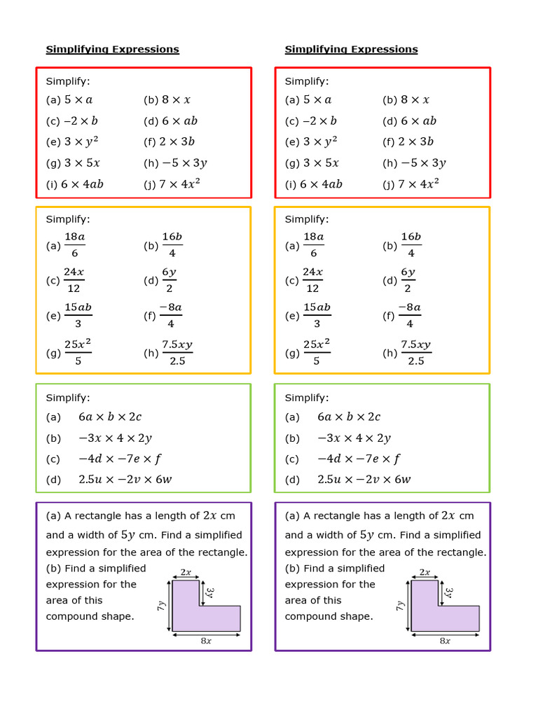 Simplifying Expressions by Multiplying and Dividing Practice Strips ...