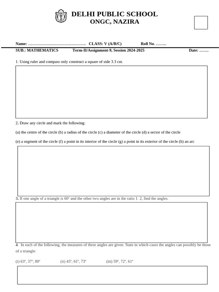 CLASS V Mathematics TERM II WS 9 2024 25 (PDF - Io) | PDF