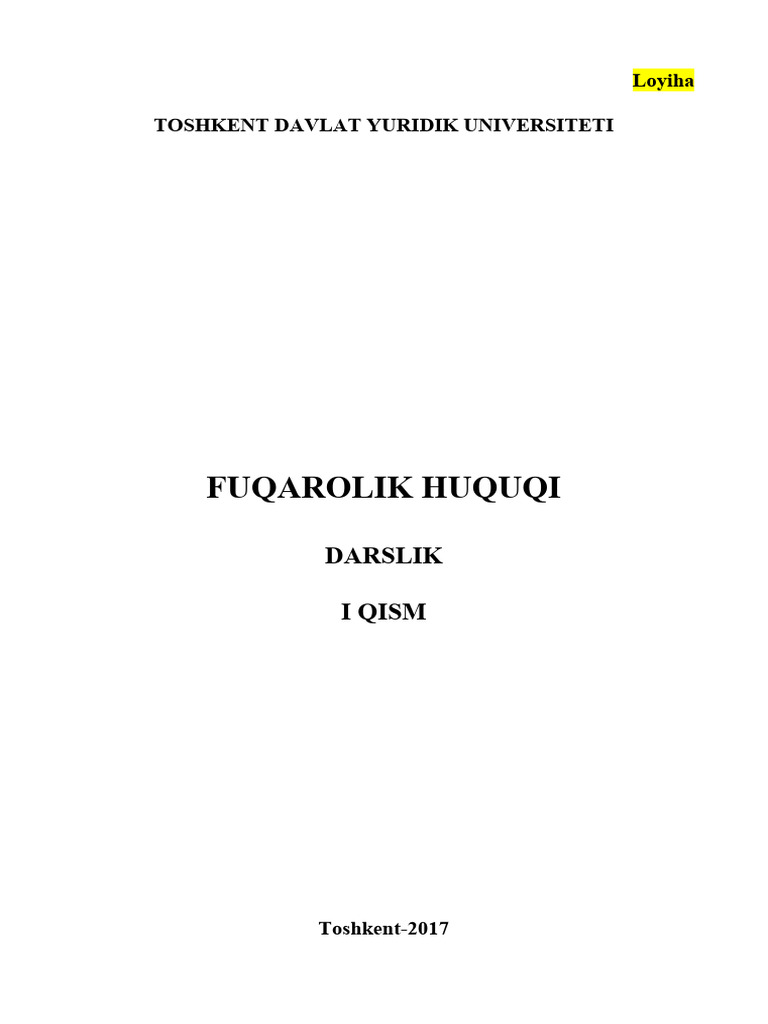 Fuqarolik Huquqi (Darslik, 1-Qism) 2017 | PDF