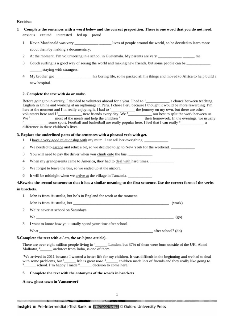 Vocabulary + Grammar Unit 1 Test A | PDF | Grammar | Linguistics