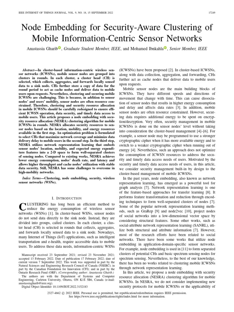Node Embedding for Secure Mobile Sensor Networks | PDF | Wireless ...