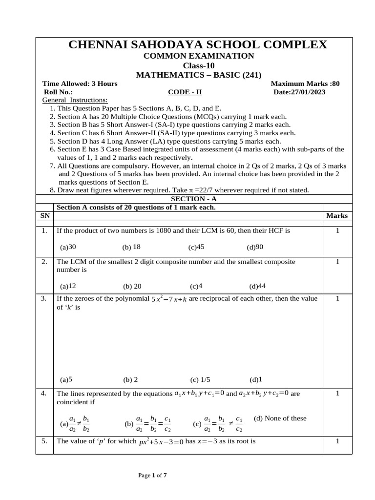 STD.X Maths Basic QP Code 2 | PDF | Circle | Elementary Geometry