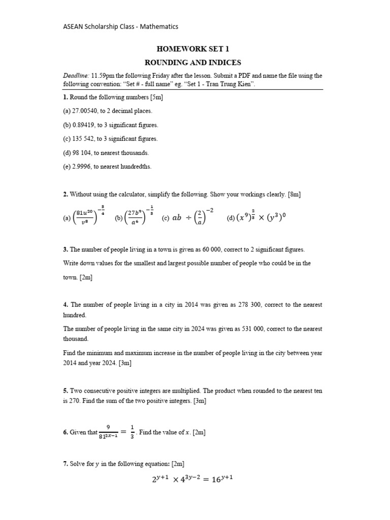 Homework Set 1 - Rounding and Indices | PDF