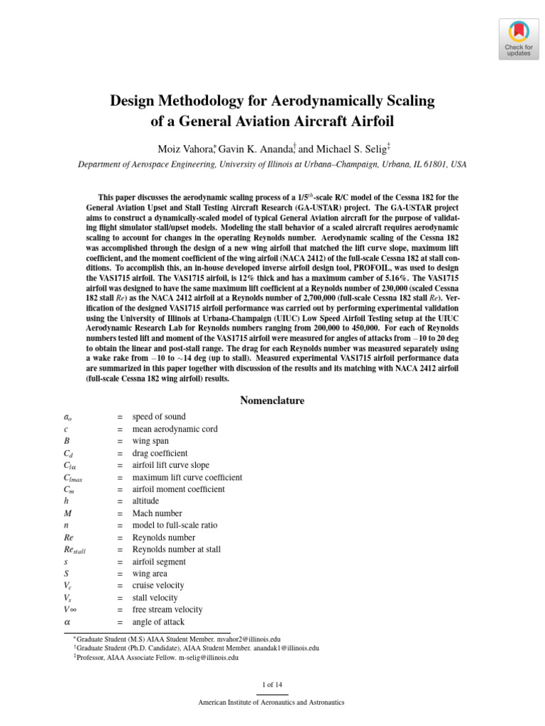 VahoraAnandaSelig 2018 AIAA Paper 2018 1277 DesMethodforAirfoilScaling | PDF | Laminar Flow ...