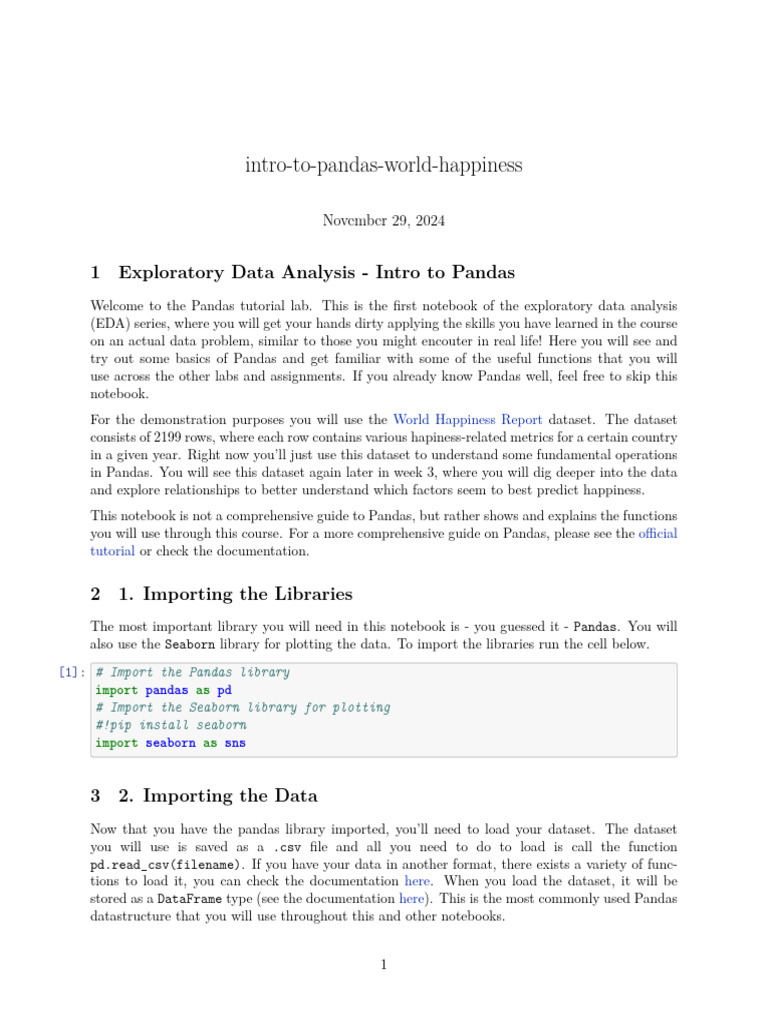 Intro To Pandas World Happiness Pdf Parameter Computer Programming