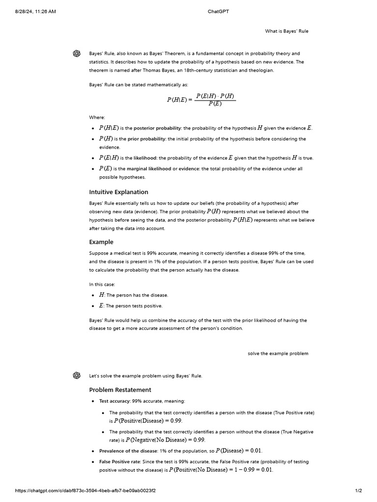 Bayes'_Rule_ChatGPT | PDF | Sensitivity And Specificity | Evidence