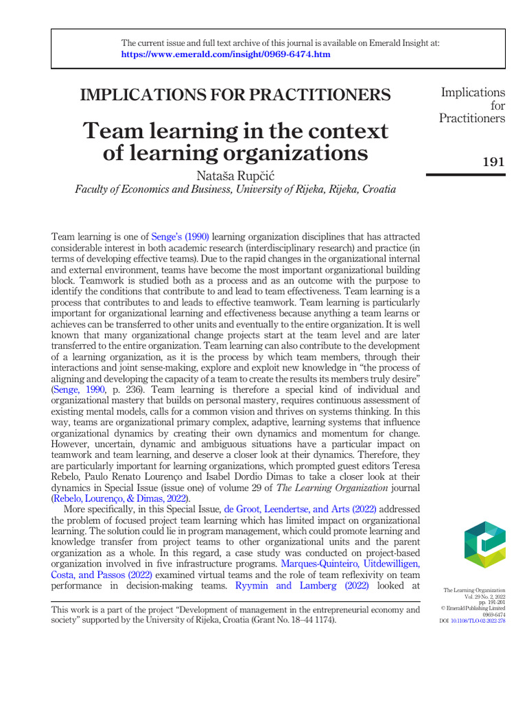1197467.team Learning in The Context of Learning Organizations | PDF | Learning ...