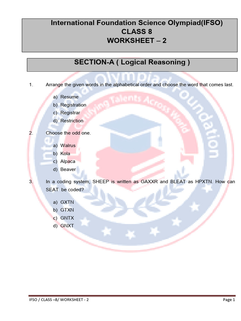 IFSO-Class-8-Worksheet-2 | PDF | Fibers | Cell (Biology)