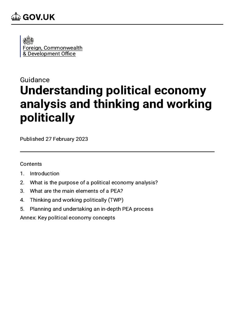 Understanding Political Economy Analysis and Thinking and Working ...