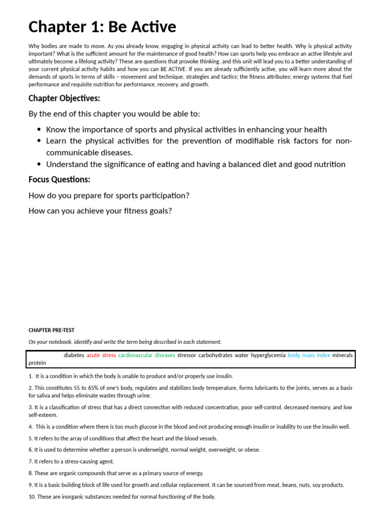 P.E. Chapter-1-Be-Active | PDF | Obesity | Stress (Biology)