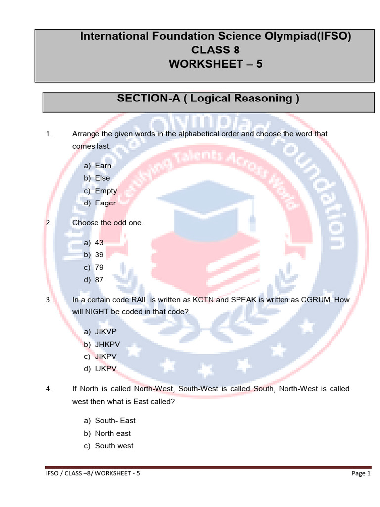 IFSO Class 8 Worksheet 5 Answers | PDF | Lightning | Friction