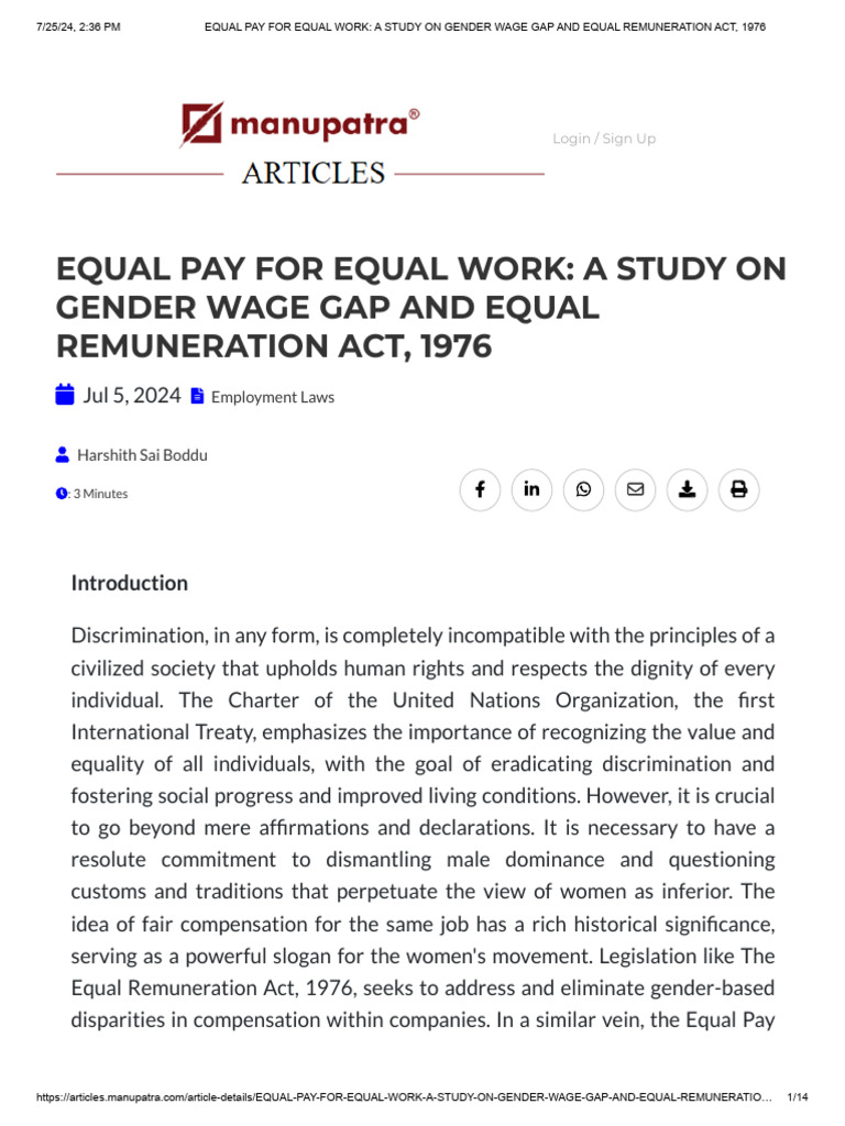Equal Pay For Equal Work - A Study On Gender Wage Gap and Equal ...
