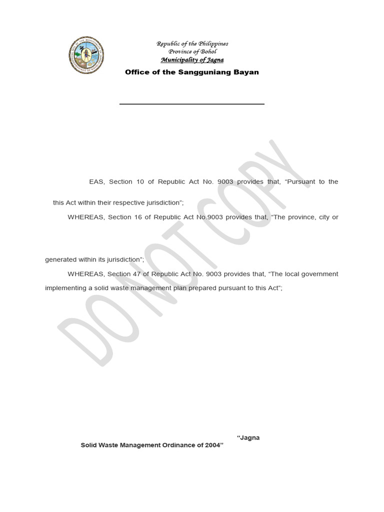 Modified Ordinance On Integrated Ecological Solid Waste MGT 2004 | PDF | Waste Management | Waste
