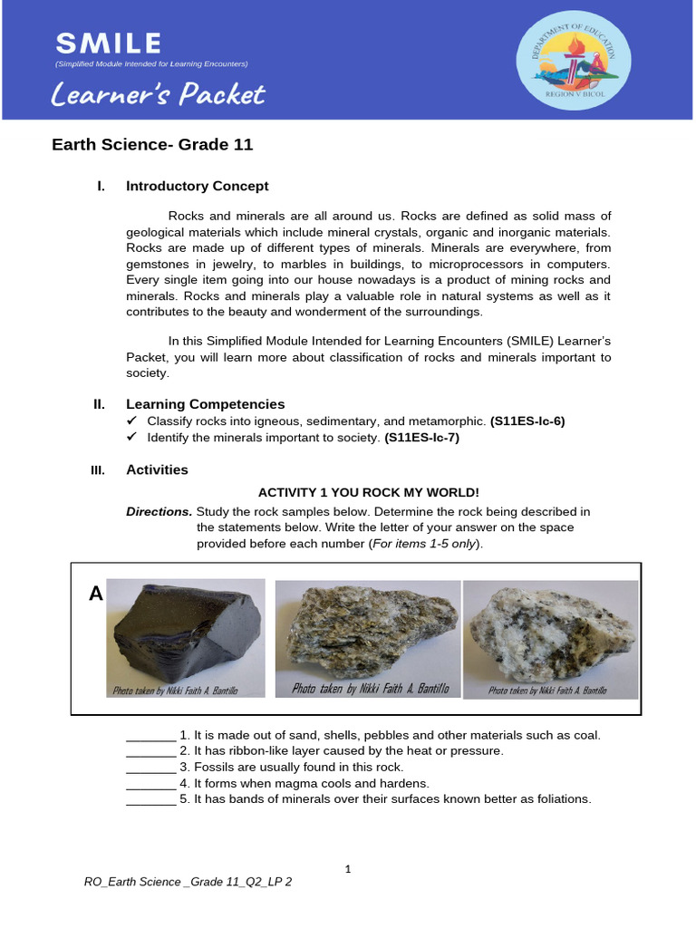 Earth-Science_Q2_LP1 week 1 | PDF | Rock (Geology) | Igneous Rock