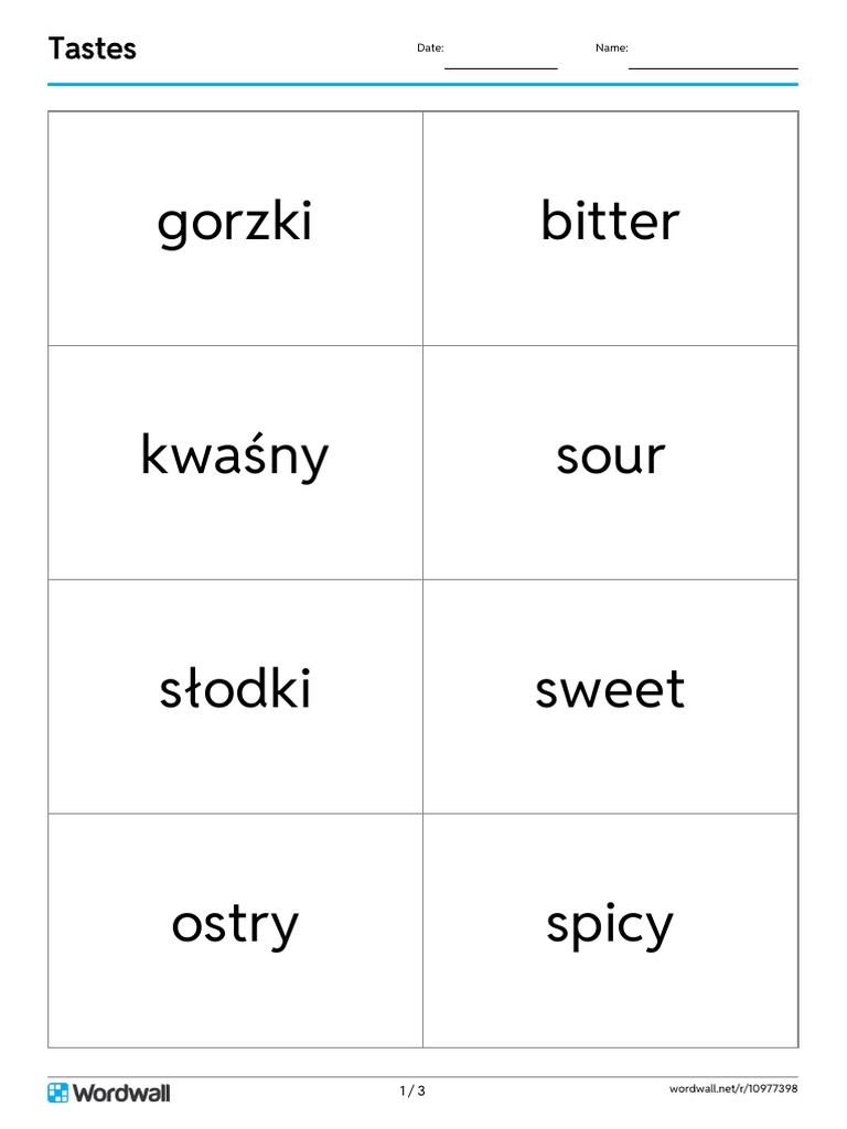Tastes Flash Cards | PDF