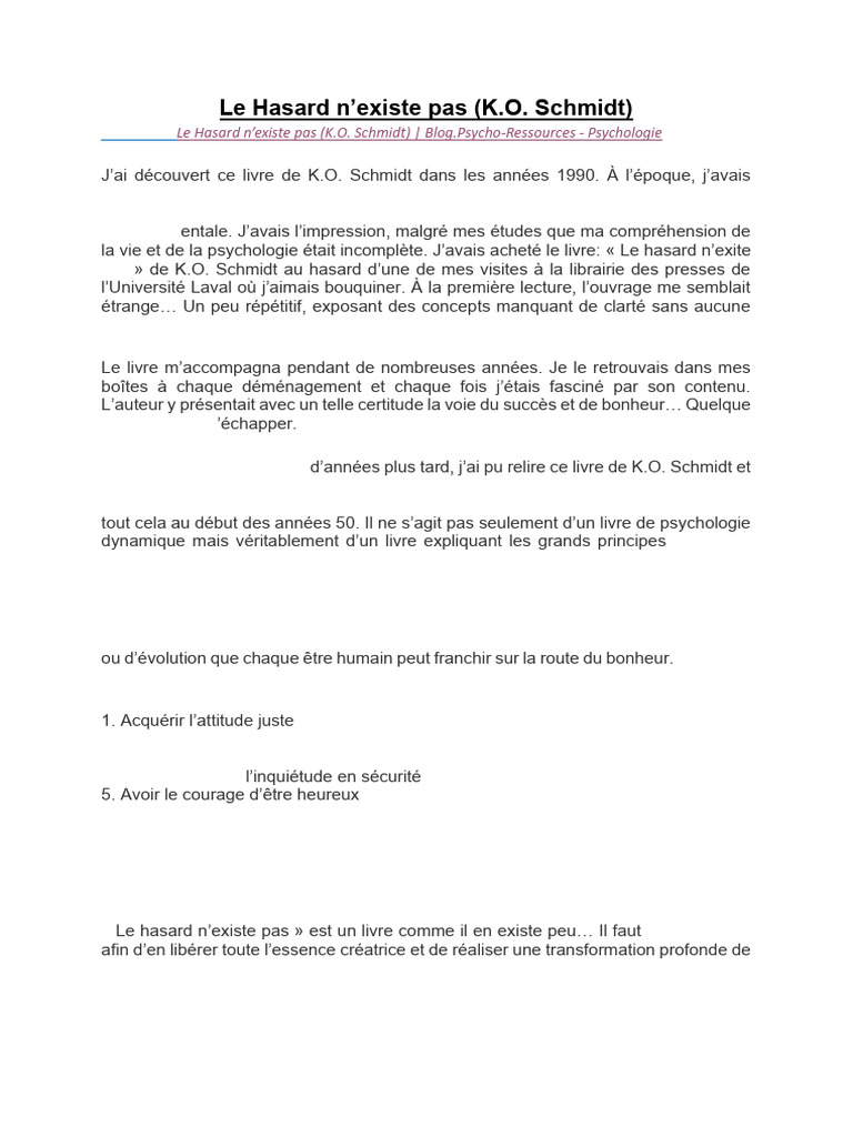 Le Hasard n'Existe Pas : Un Parcours Vers le Bonheur | PDF | Bonheur