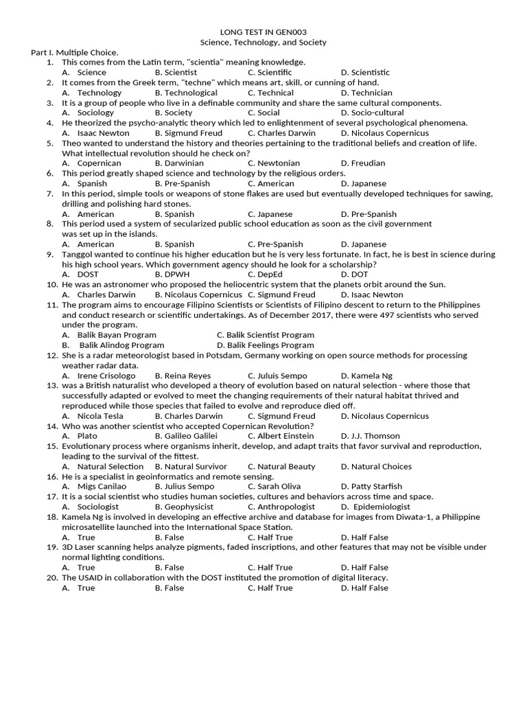 LONG TEST IN GEN003 | PDF | Science | Nicolaus Copernicus