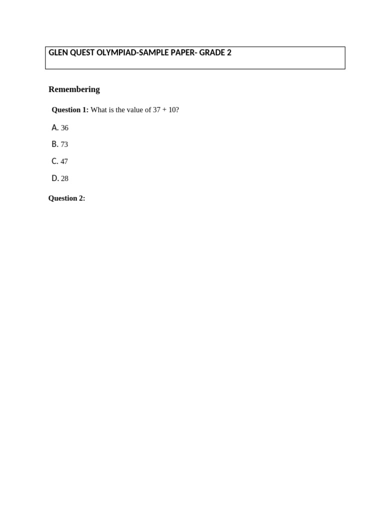Glen Quest - Sample - Paper - Math - Grade2 | PDF | Euclidean Geometry