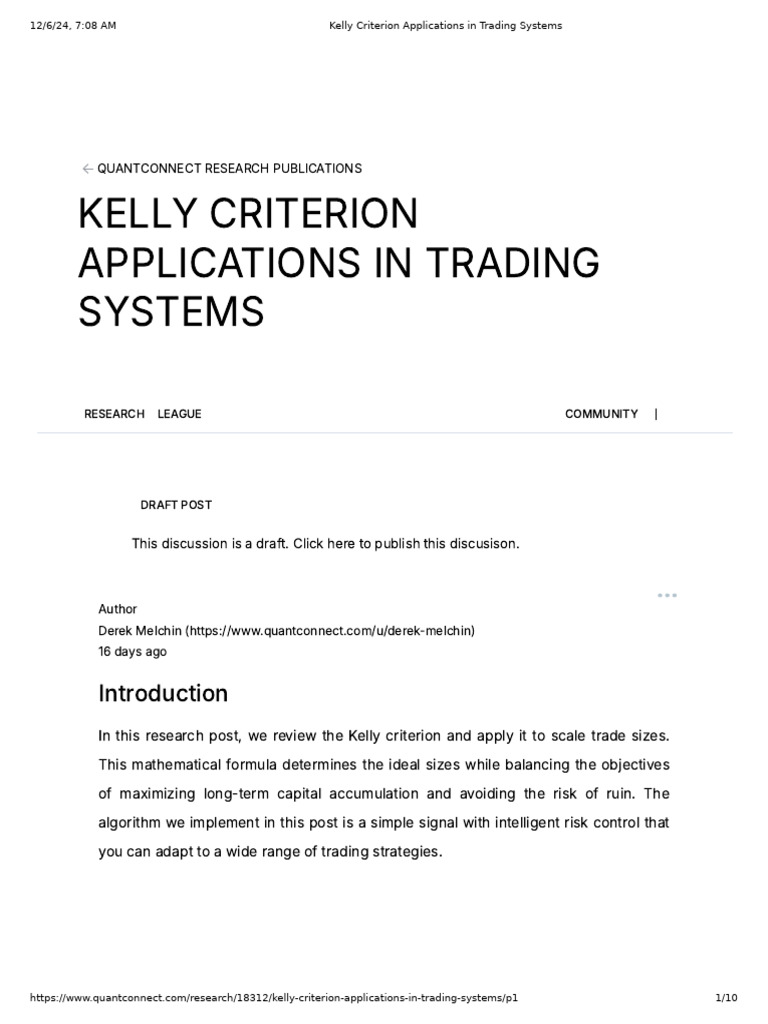 Kelly Criterion Applications in Trading Systems | PDF | Algorithmic ...