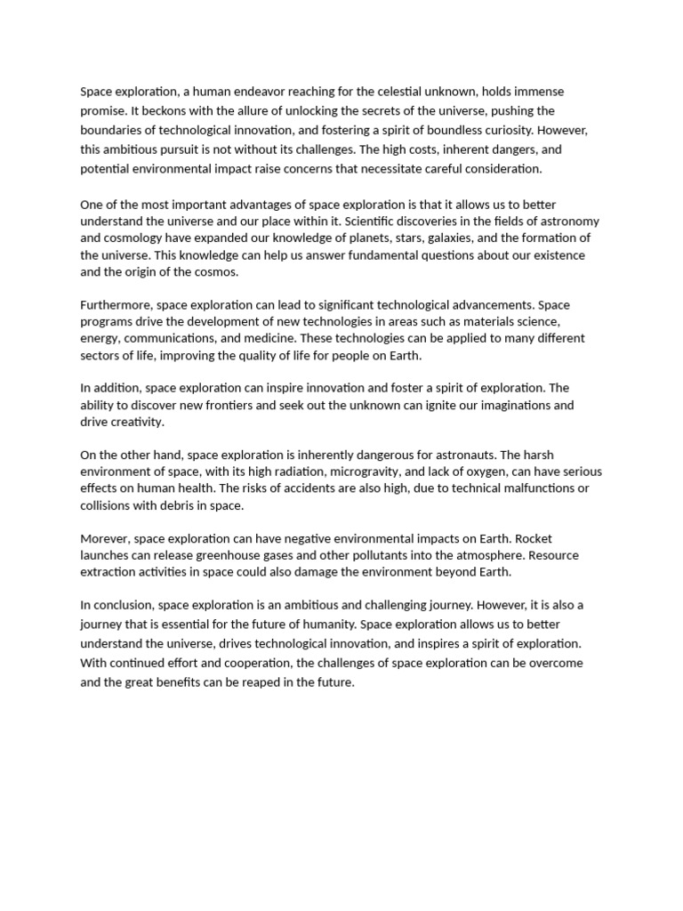 Benefits and Challenges of Space Exploration | PDF