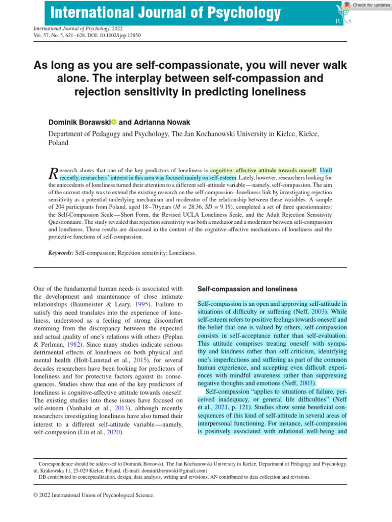 Int J Psychol - 2022 - Borawski - As Long As You Are Self Compassionate You Will Never Walk ...