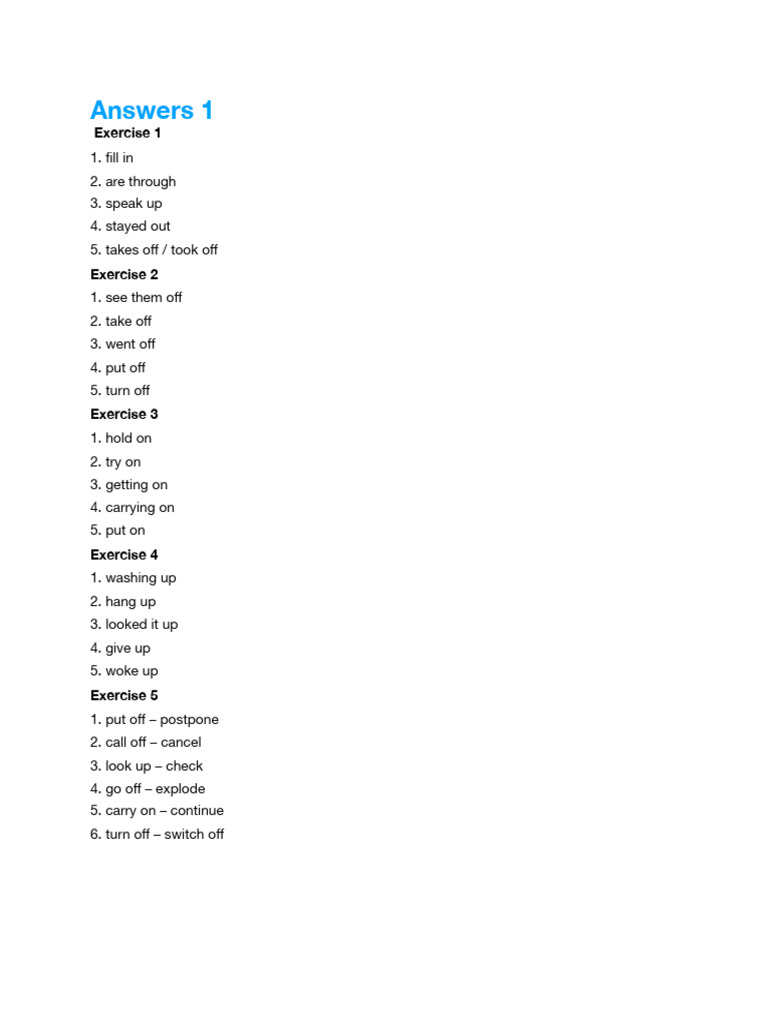 Answer Key - Phasal Verbs | PDF