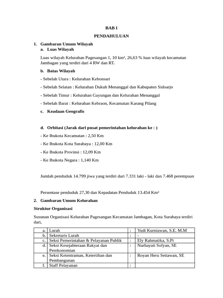 Struktur dan Tugas Kelurahan Pagesangan | PDF