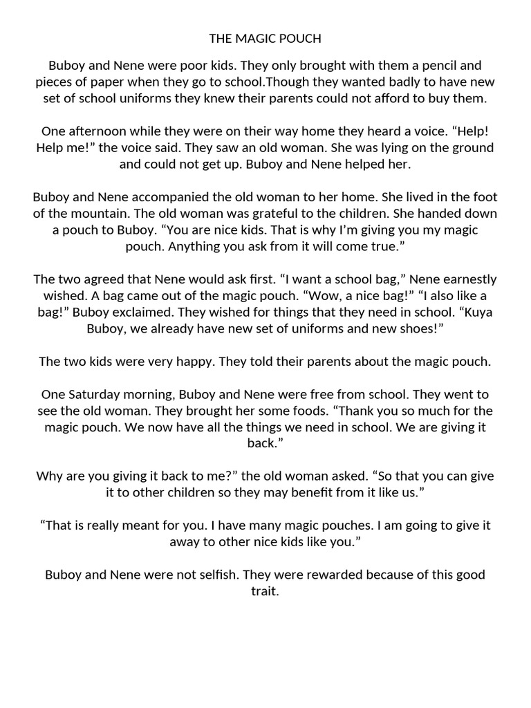 Kids' Generosity and Magic Pouch | PDF