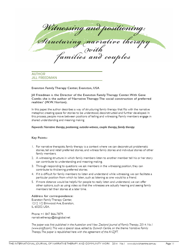 Structuring Narrative Therapy Sessions | PDF | Conversation | Narrative