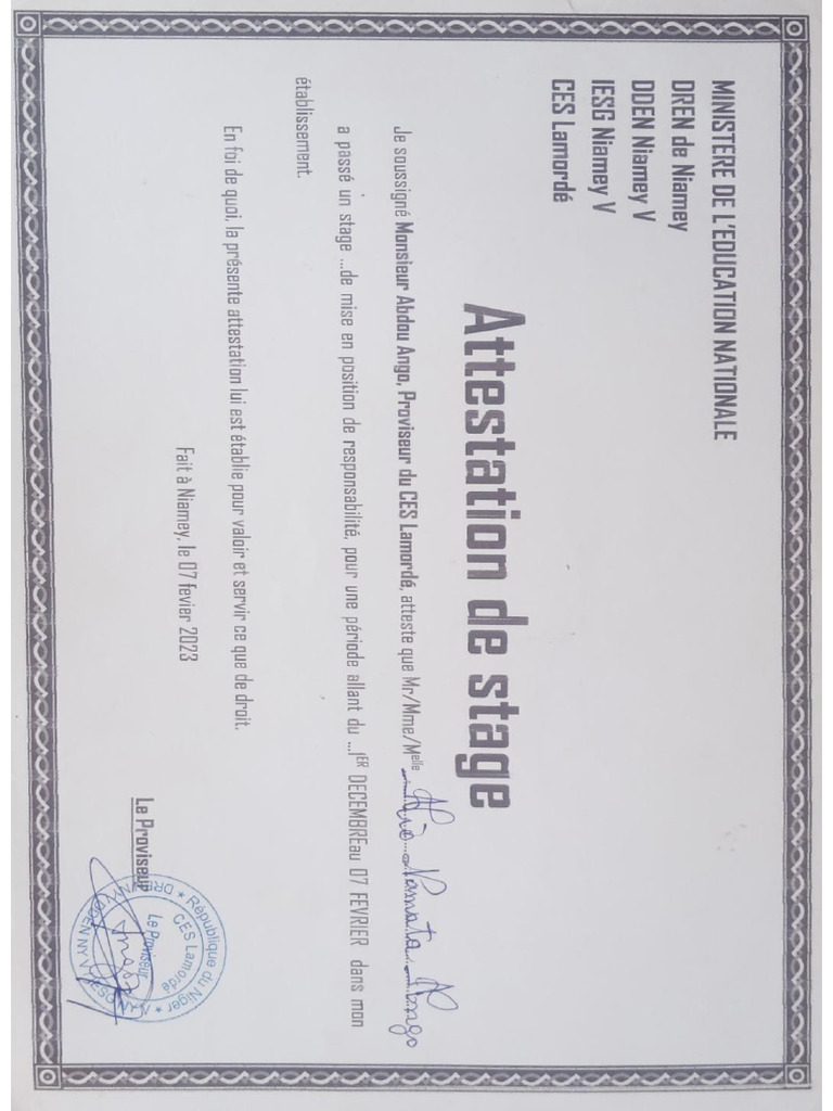 Attestation de Stage Alio | PDF