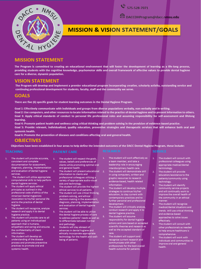 Mission.vision.goals. PDFs Updated | PDF | Dental Hygienist | Goal