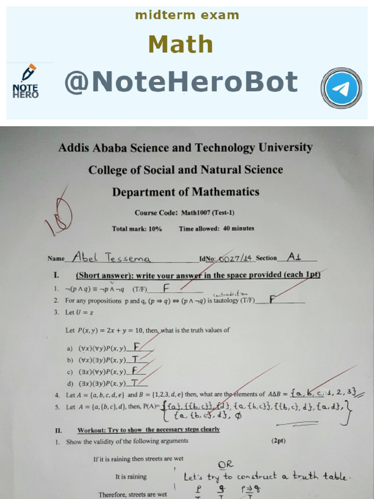 Math Mid AASTU @NoteHeroBot | PDF