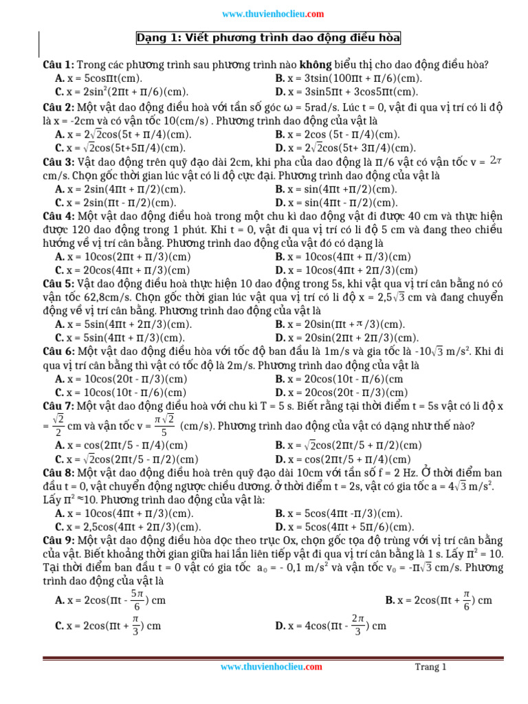 Phan Dang Bai Tap Dao Dong Dieu Hoa(in) | PDF